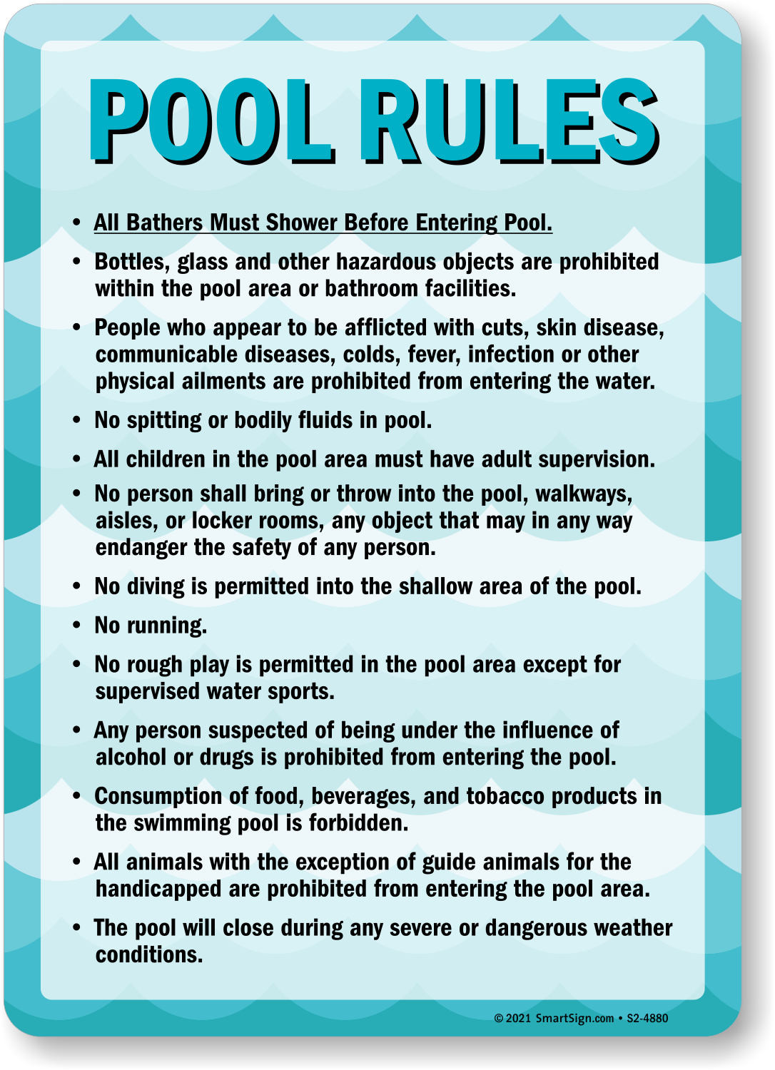 All Bathers Must Shower Before Entering Pool Rules Sign SKU S2 4880 All Bathers Must Shower Before Entering Pool Rules Sign SKU S2 4880