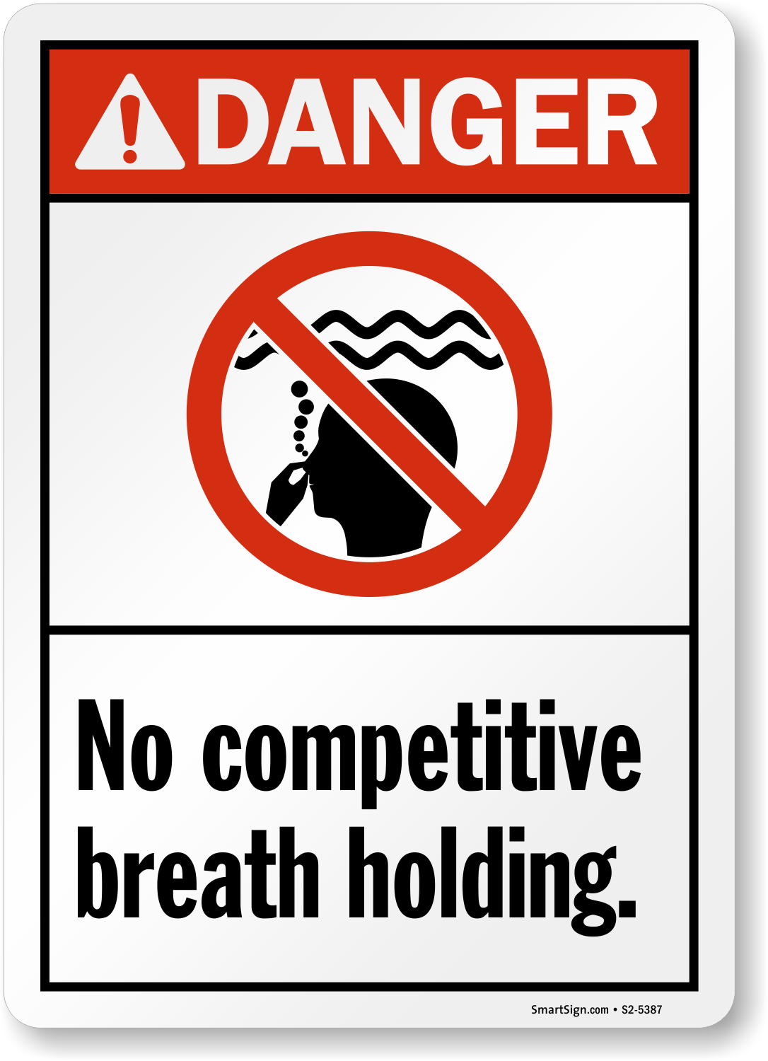 No Competitive Breath Holding Danger Pool Sign, SKU: S2-5387