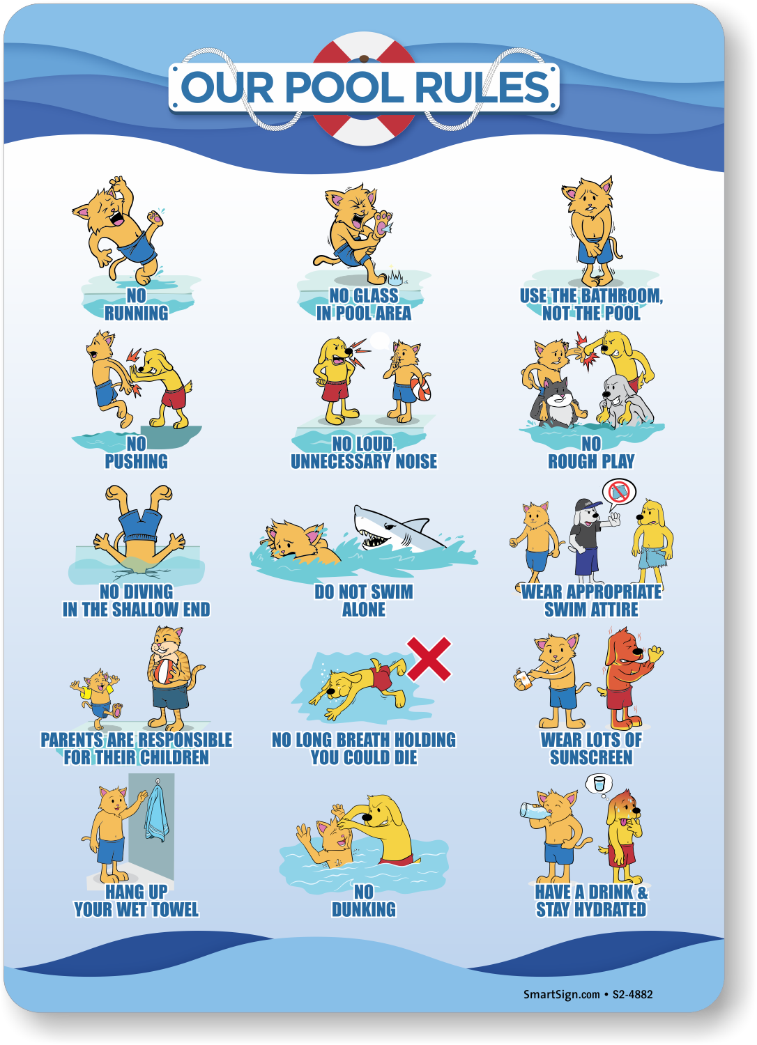 Our Swimming Pool Rules Sign With Humorous Graphics SKU S2 4882 Our Swimming Pool Rules Sign With Humorous Graphics SKU S2 4882